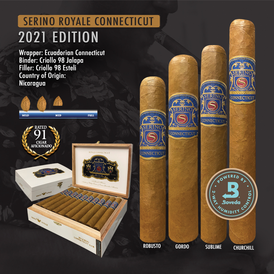 2021 Serino Royale Connecticut / Box of 20 - Serino Cigar Co. - A ...